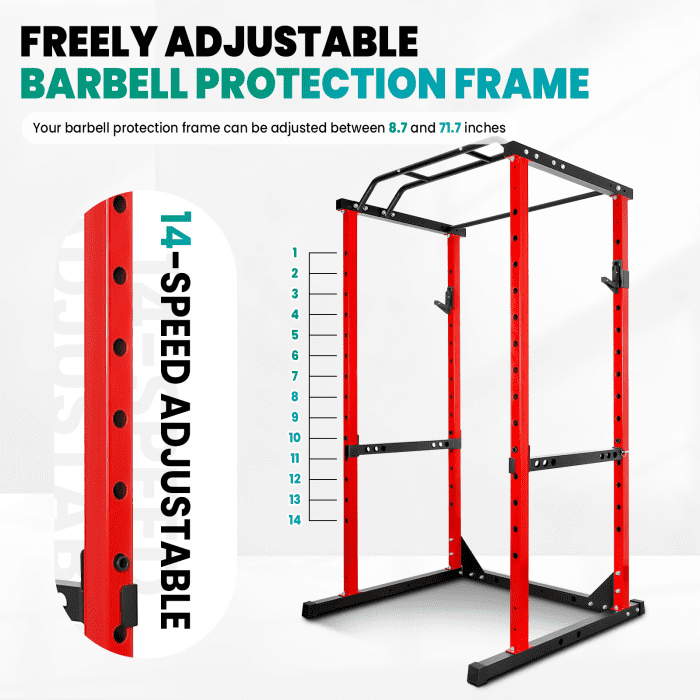 Black Red 1.8mm Steel Power Cage Power Rack Squat Rack - 1200lbs ...