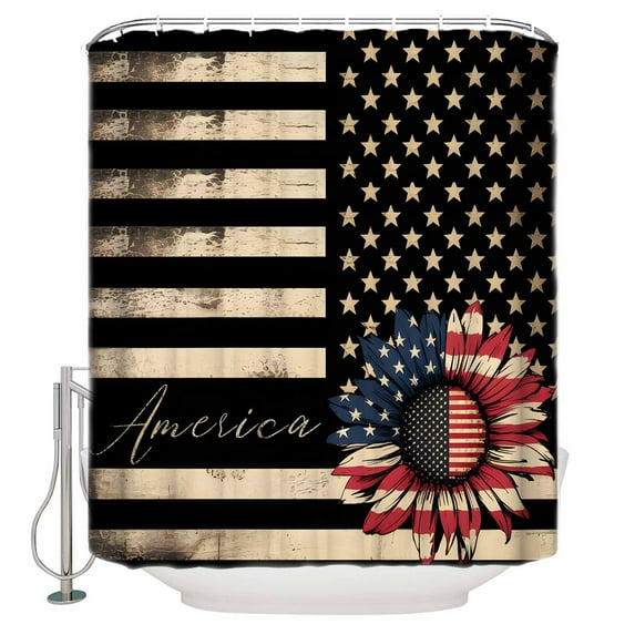 Black Red 4th of July Bathroom Shower Curtains with 12 Hooks Polyester ...