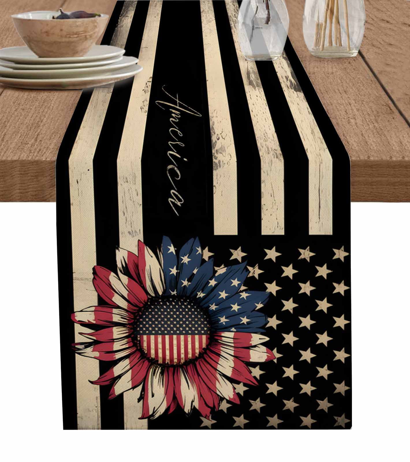 Black Red 4th of July Table Runner 72 Inches, Independence Day Stars ...
