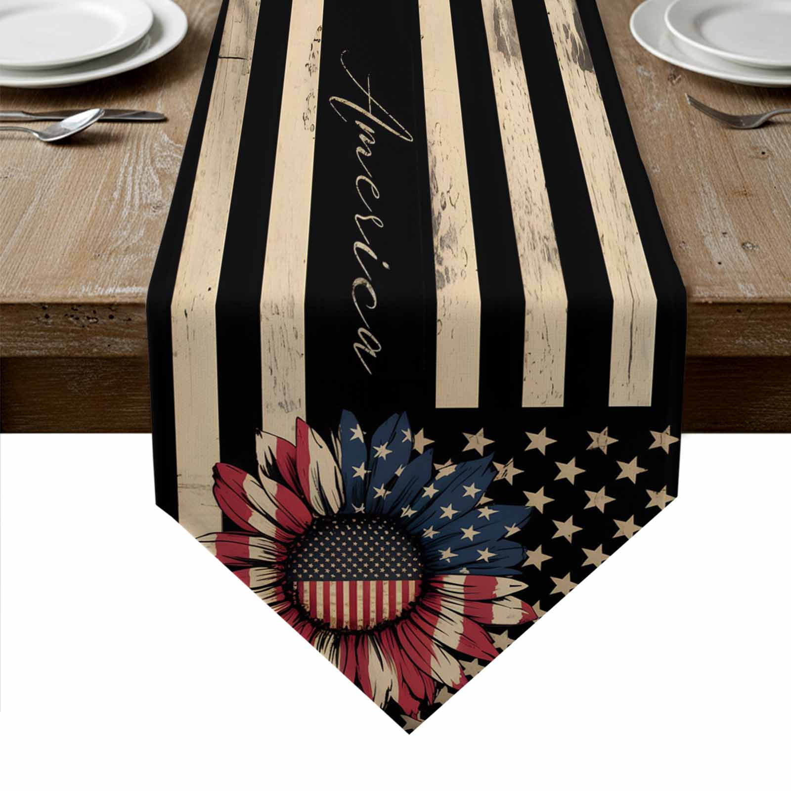 Black Red 4th of July Table Runner Linen Burlap Table Runner 108 Inches ...