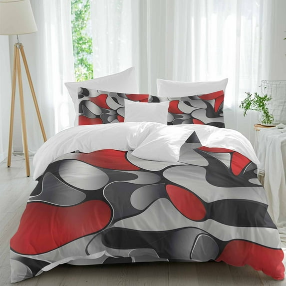 Black Red Abstract 4 Piece Duvet Cover Set Full Size Modern Art Soft ...