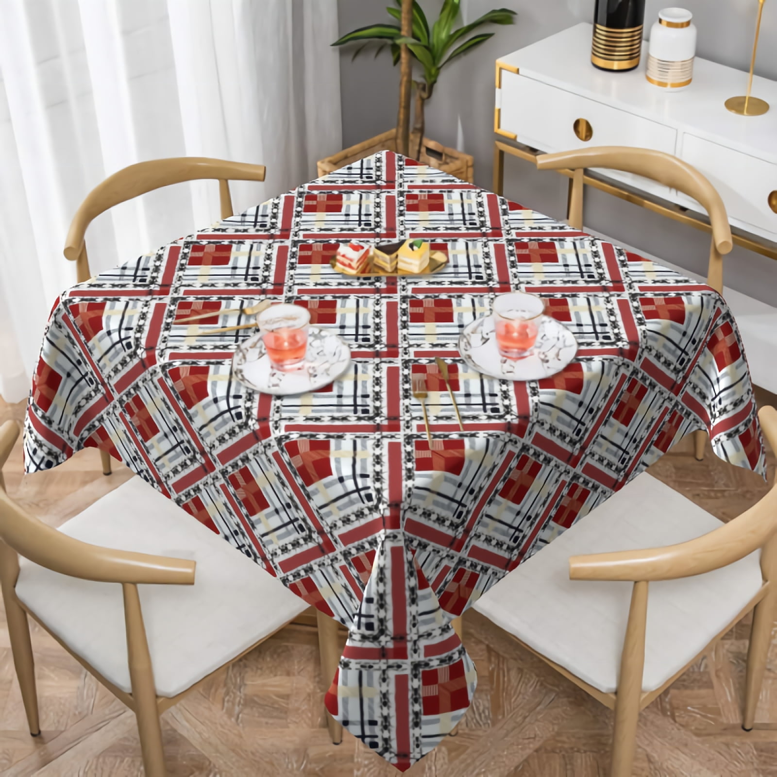 Black Red And White Texture Check Plaid Tablecloth Tartan Table Cloth ...
