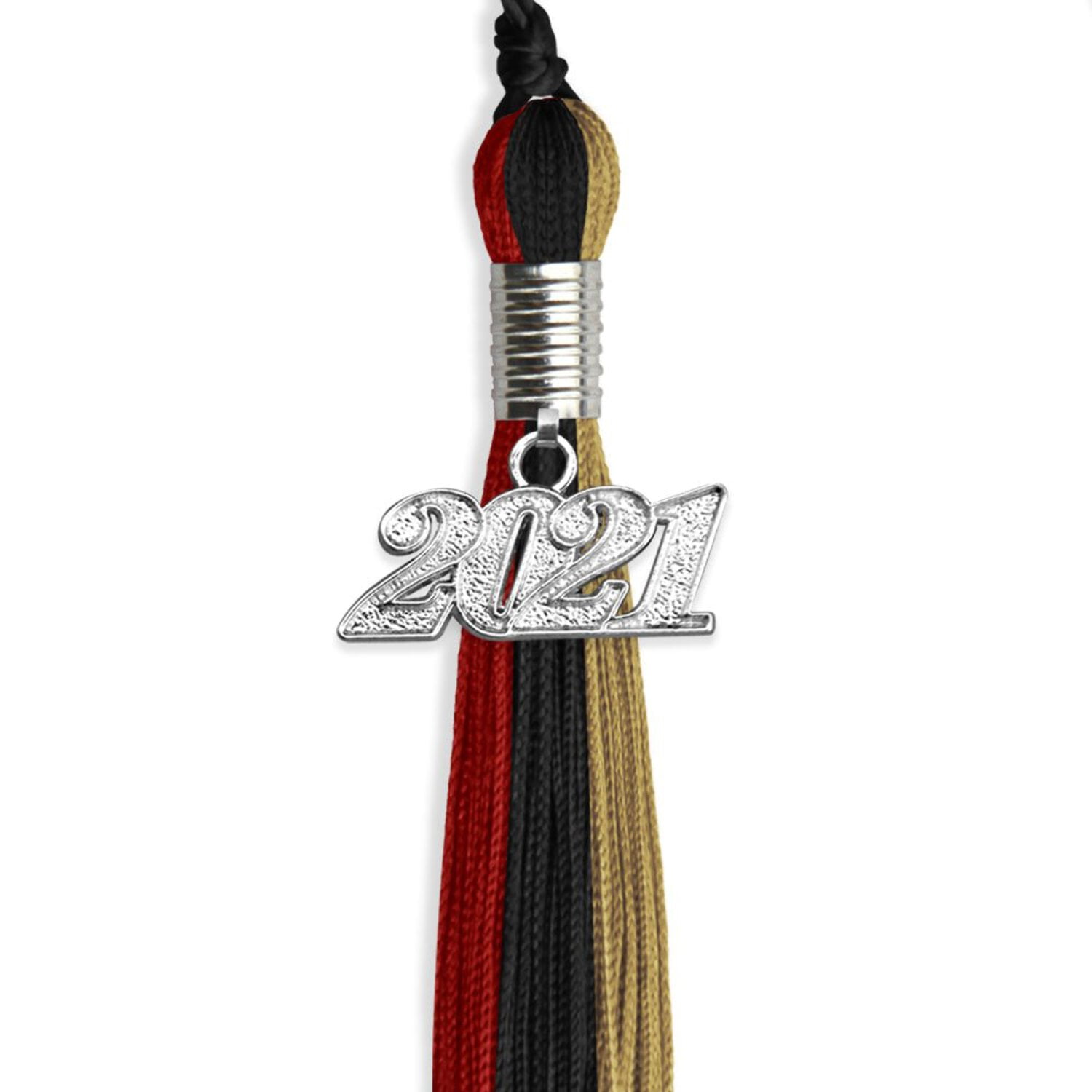 Black/Red/Antique Gold Graduation Tassel with Silver Date Drop ...
