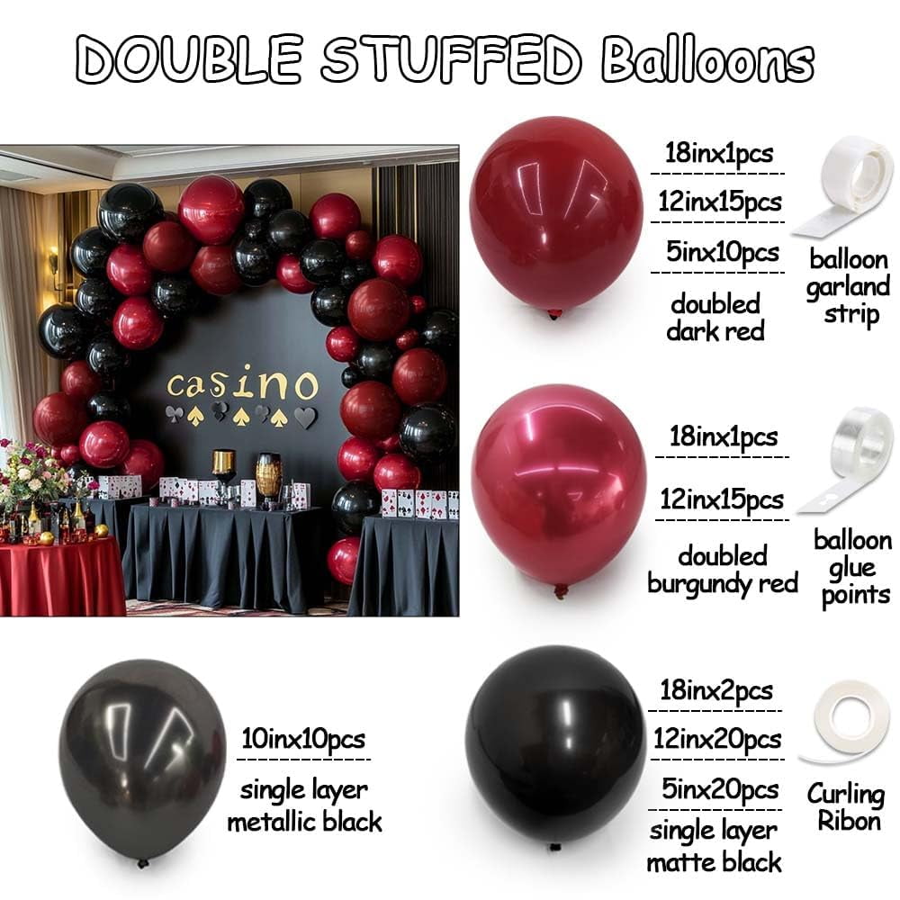 Black Red Balloon AJH3 Arch - DOUBLE STUFFED Black Burgundy Different ...