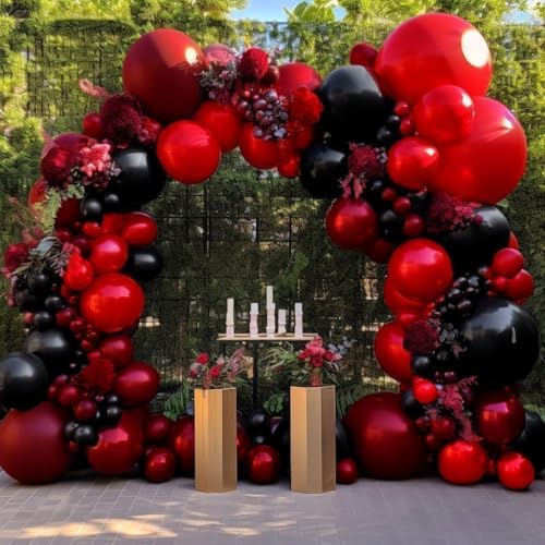 Black Red Balloon Garland Double Stuffed Burgundy Black Balloons Maroon ...