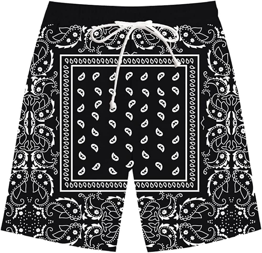Black Red Bandana Shorts Mens Summer Vacation Hawaiian Beach Clothes ...