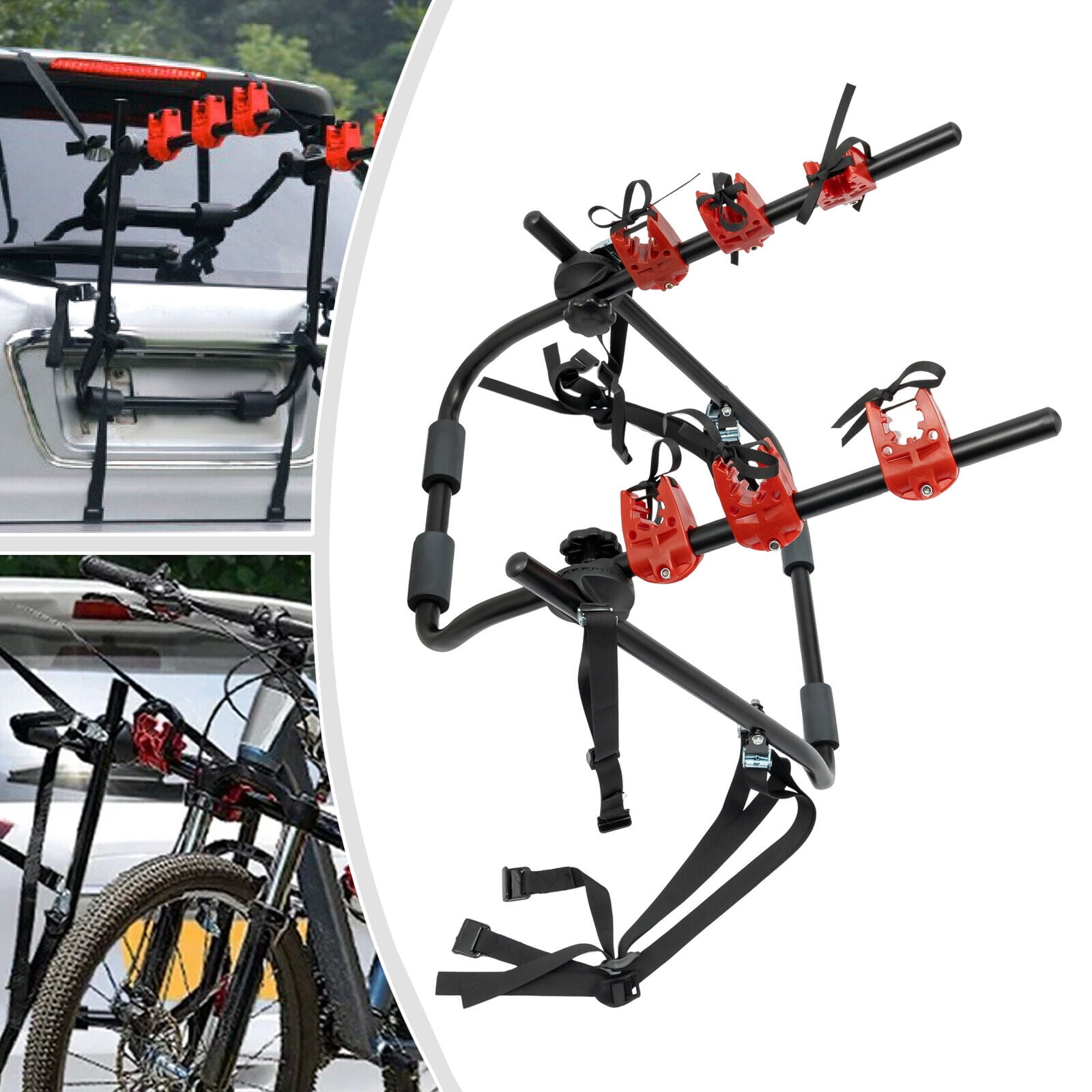 Black Red Bike Rack For Car Trunk Mount 3 Bicycle Carrier Sedan ...