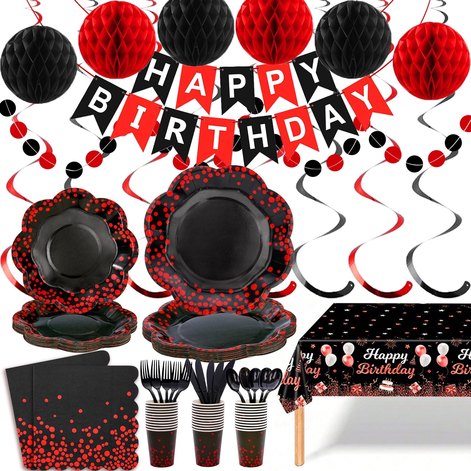 Black and Red Birthday Decorations|Birthday Plates BSL1 and Napkins ...