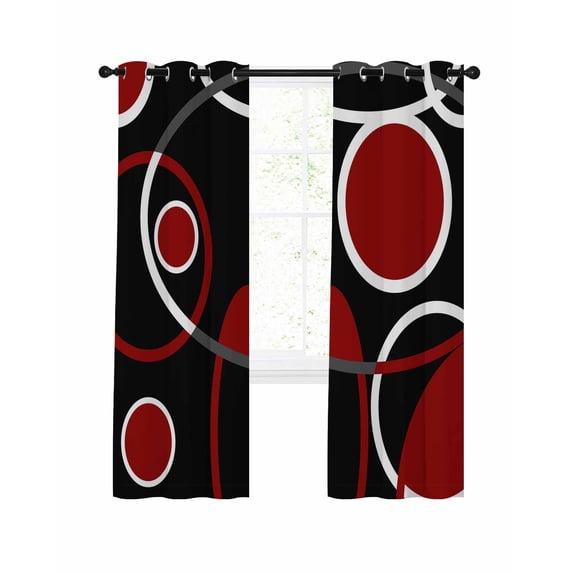 Black Red Blackout Curtains 45 Inches Long for Bedroom, White Circle ...
