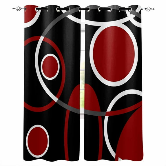 Black Red Blackout Curtains 63 Inches Long, White Circle Geometric Abstract Texture Thermal ...