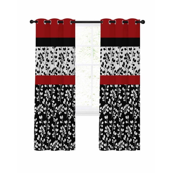 Black Red Blackout Curtains, Light Blocking Print Window Curtains ...
