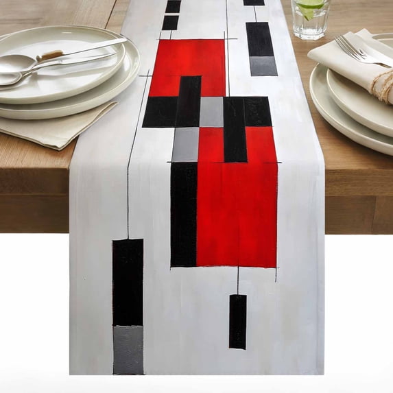 Black Red Block Table Runner 13x108 inch Geometric Abstract Cotton ...