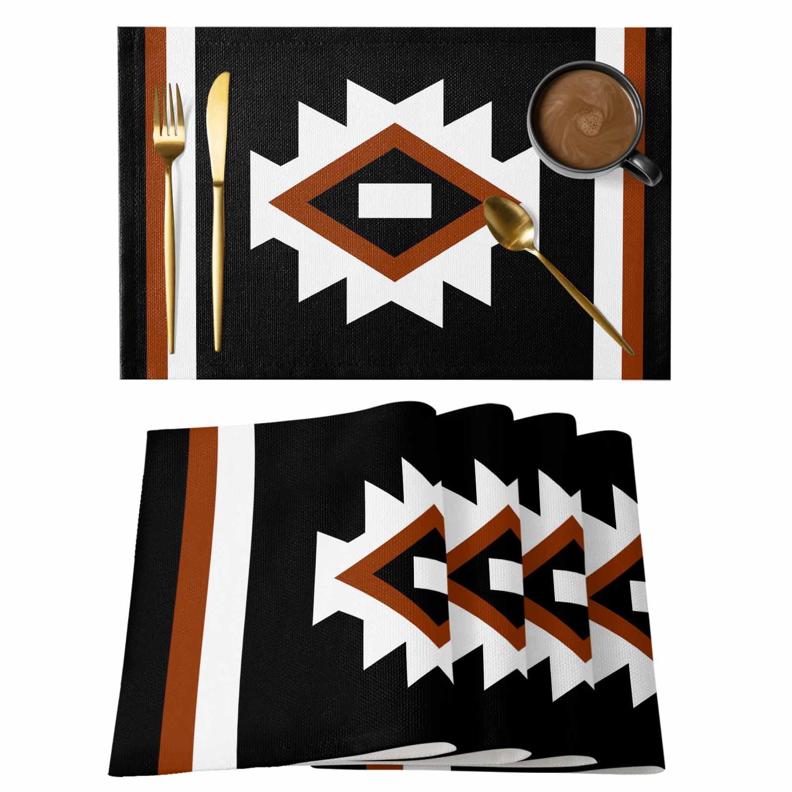 Black Red Boho Placemats Set of 6 Farmhouse Ethnic Tribe Striped Place ...