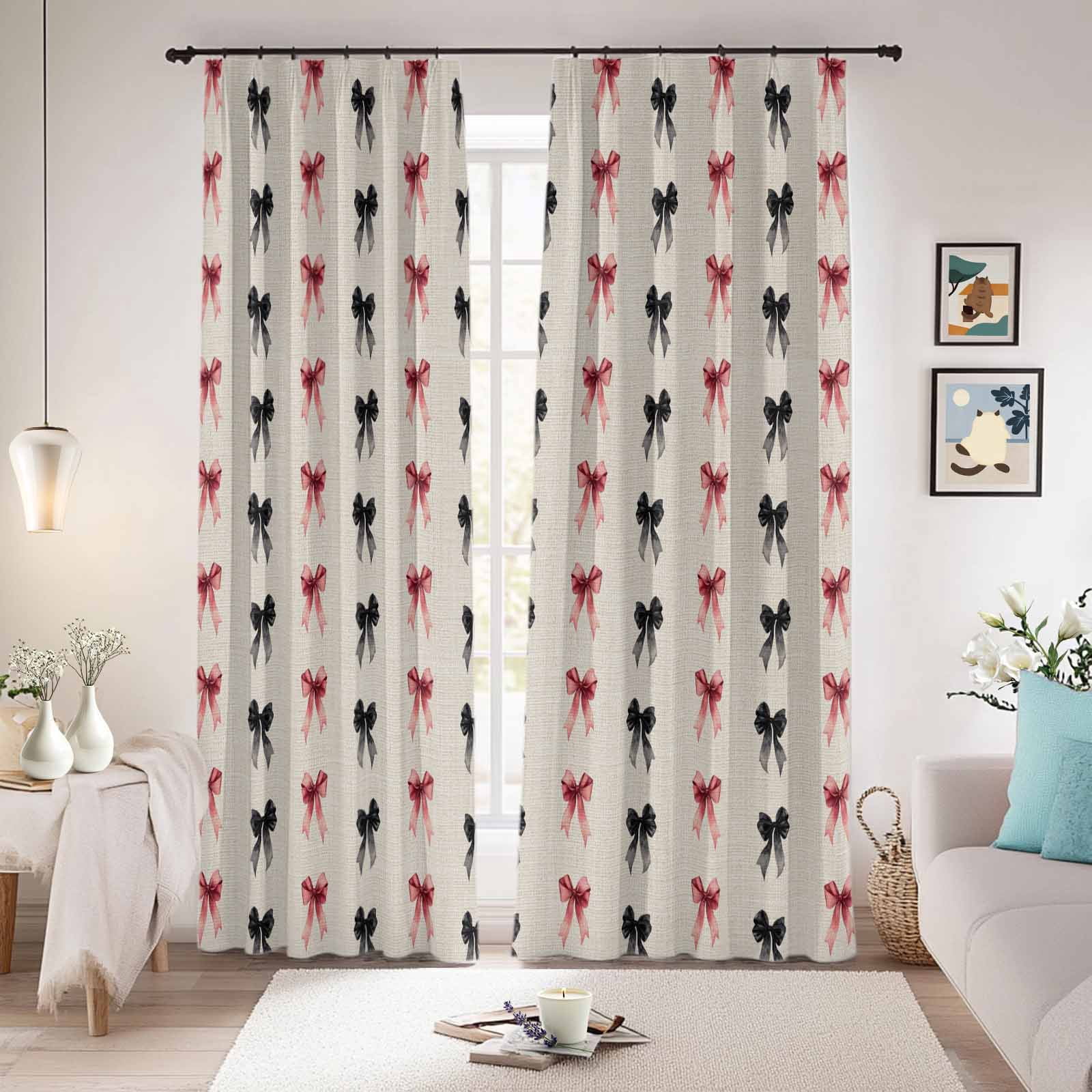 Black Red Bow Blackout Curtains for Bedroom/Living Room, Pinch Pleated ...