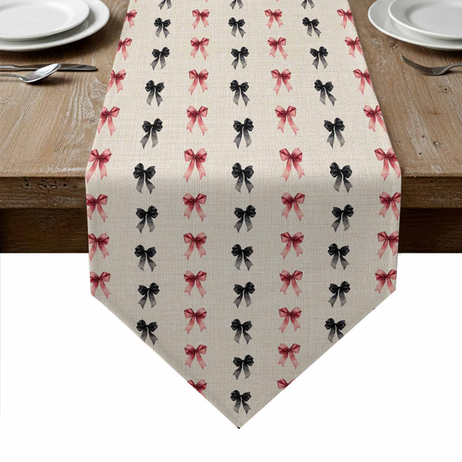 Black Red Bow Table Runner Linen Burlap Table Runner 72 Inches Long ...