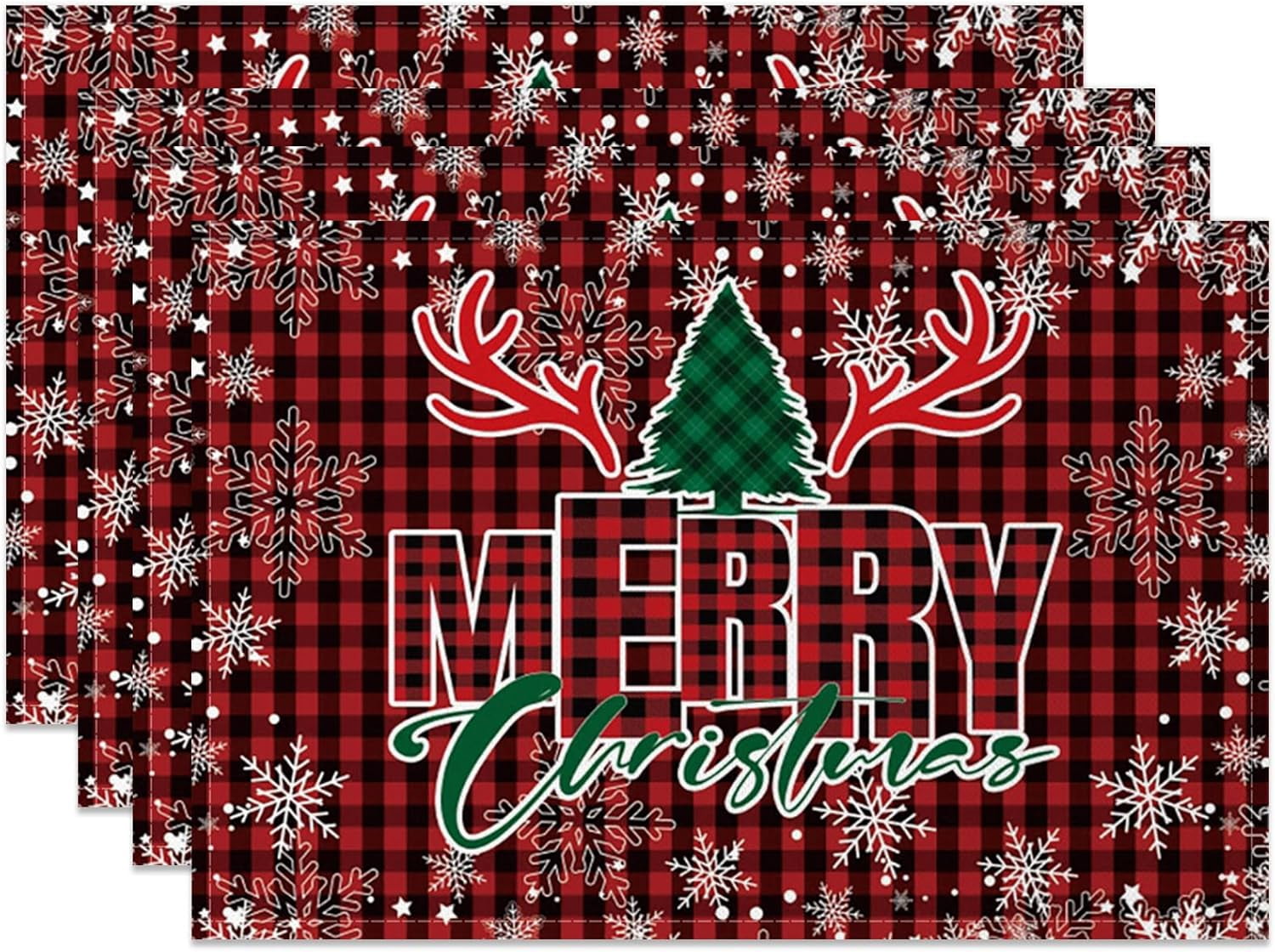 Black and Red Buffalo Plaid Christmas Placemats Set of 4 Winter ...