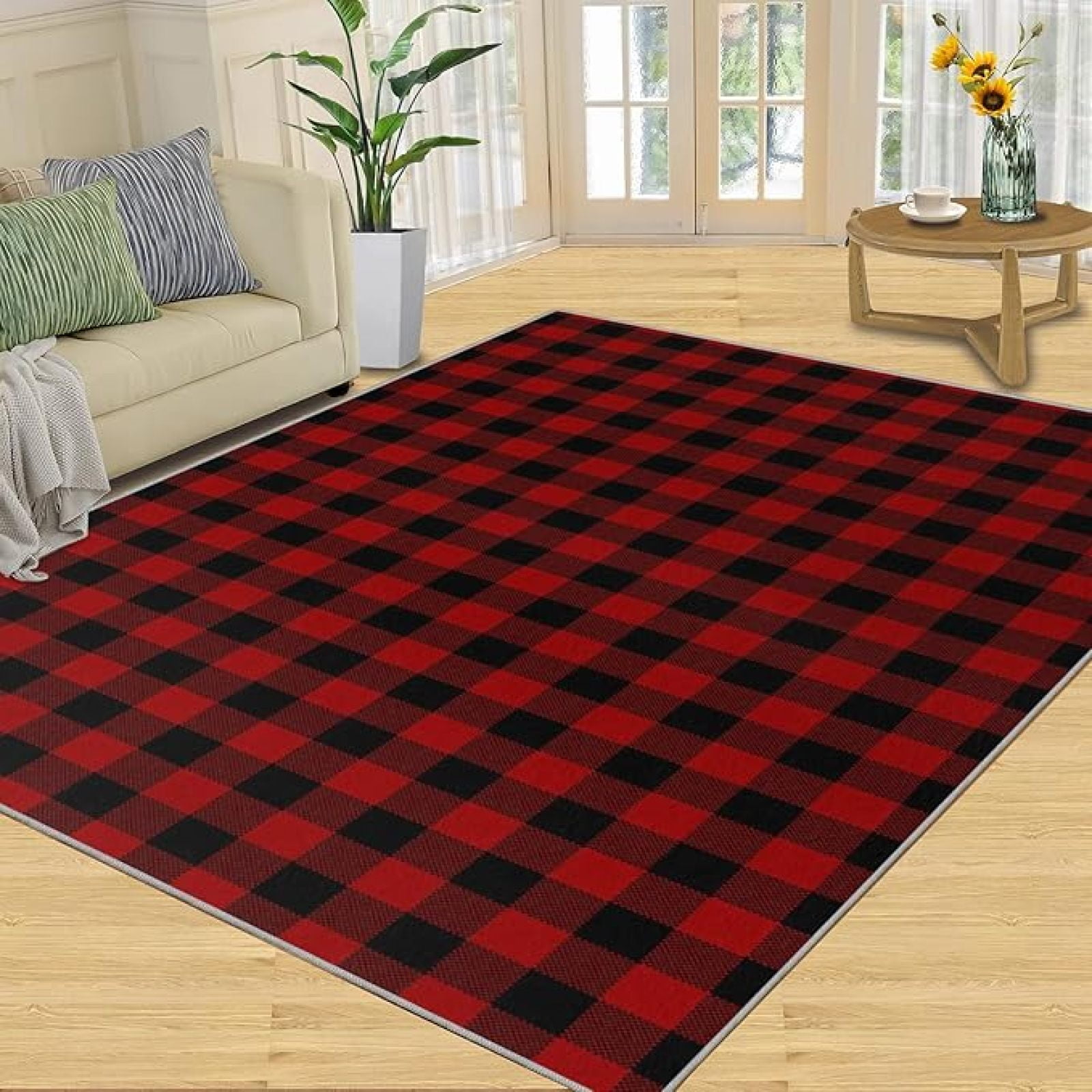 Black And Red Buffalo Plaid Christmas Rug Christmas Plaid Rule Print ...