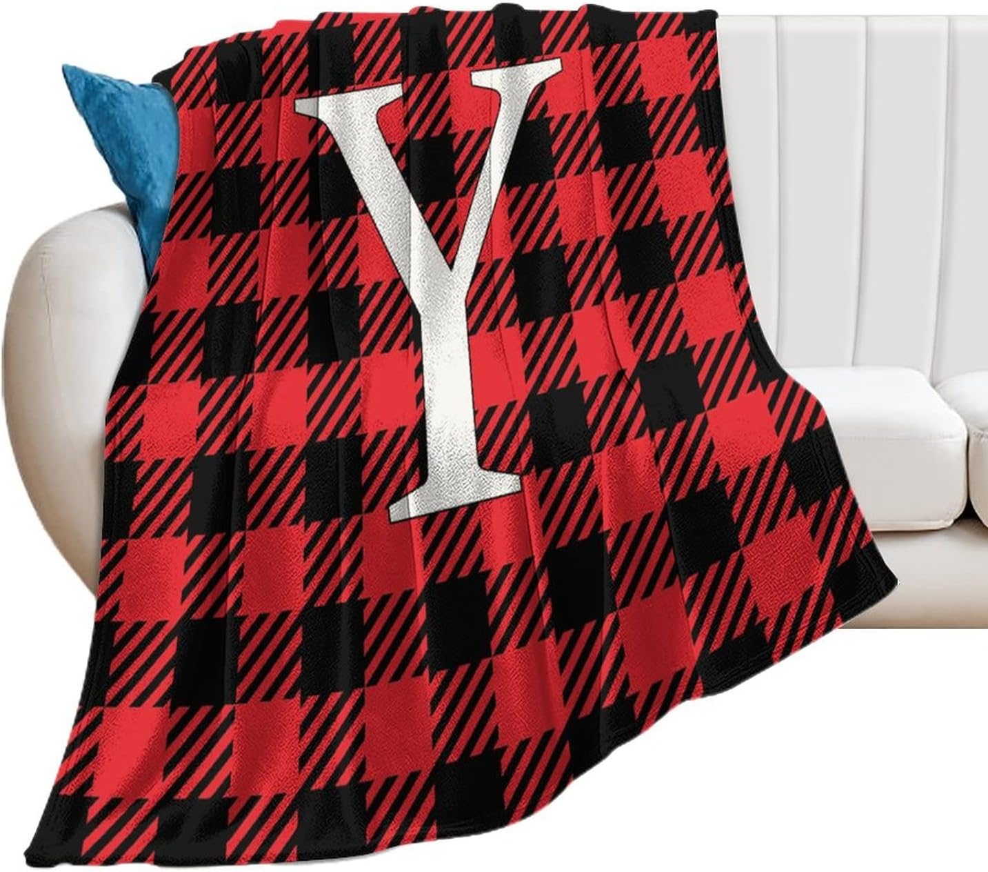 Black and Red Buffalo Plaid Initial Y Throw Blanket for Men Women Kids ...