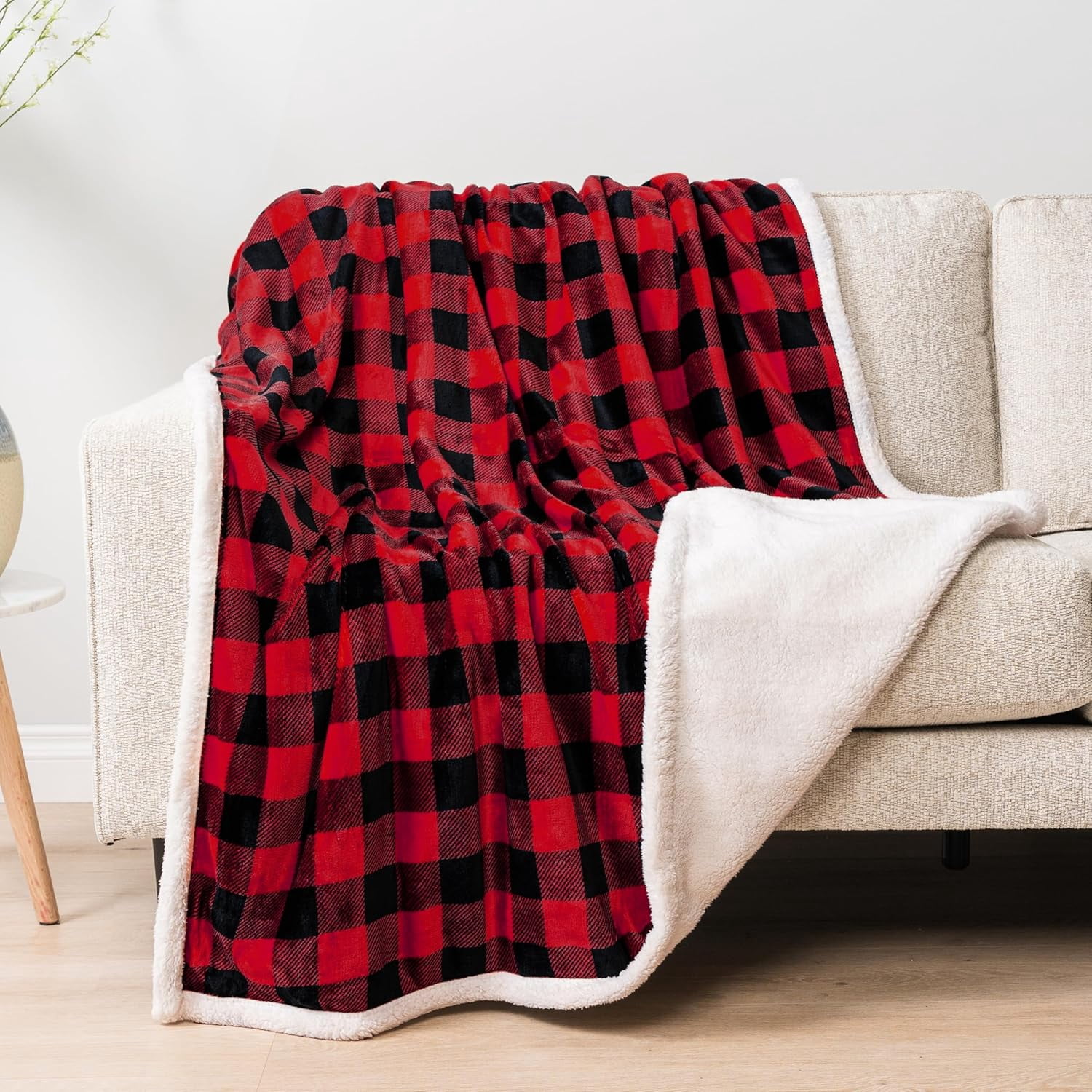 Black and Red Buffalo Plaid Sherpa Throw Blanket for Couch, Plush Red ...
