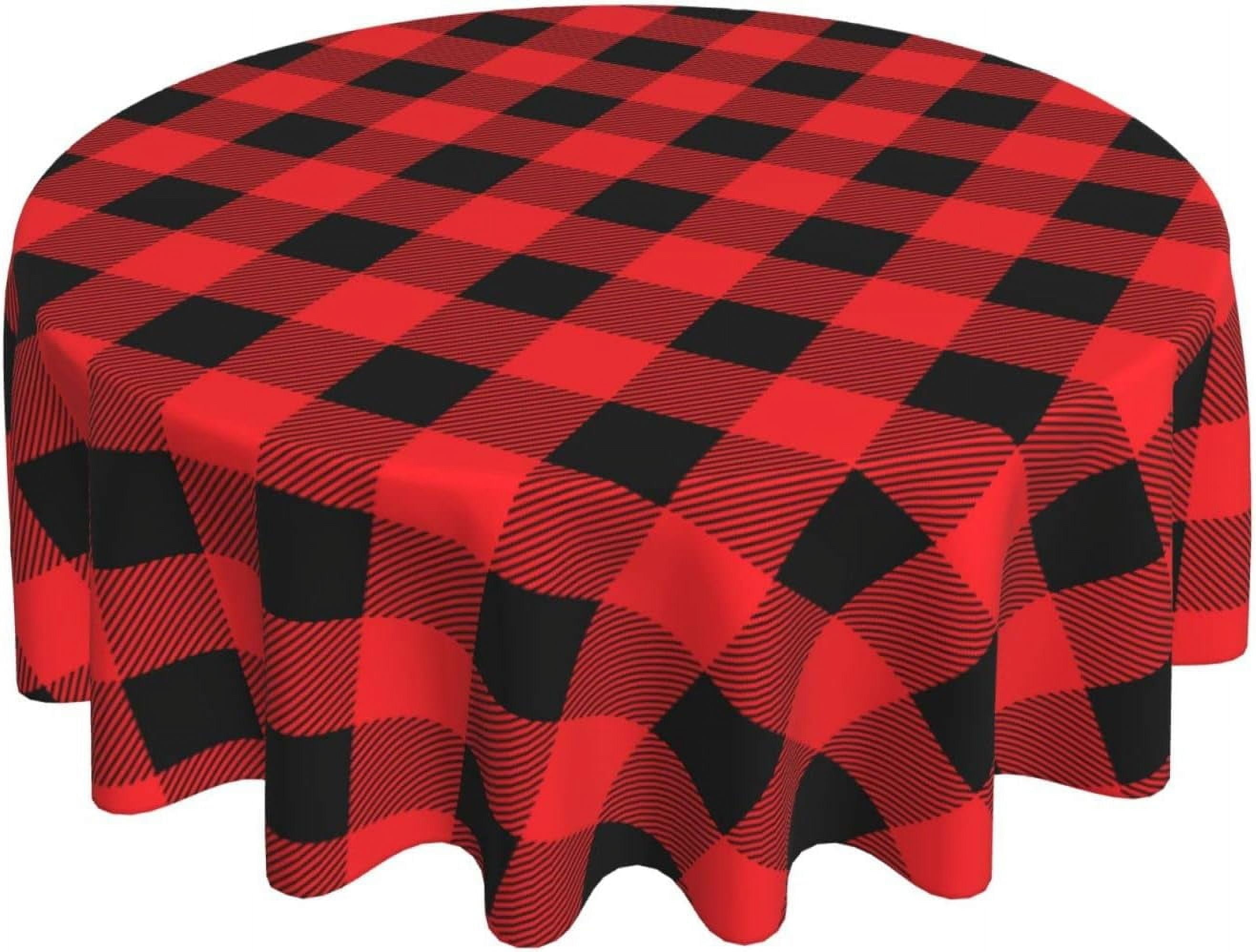 Black Red Buffalo Plaid Tablecloth Round 60 Inch Vinyl Checkered ...