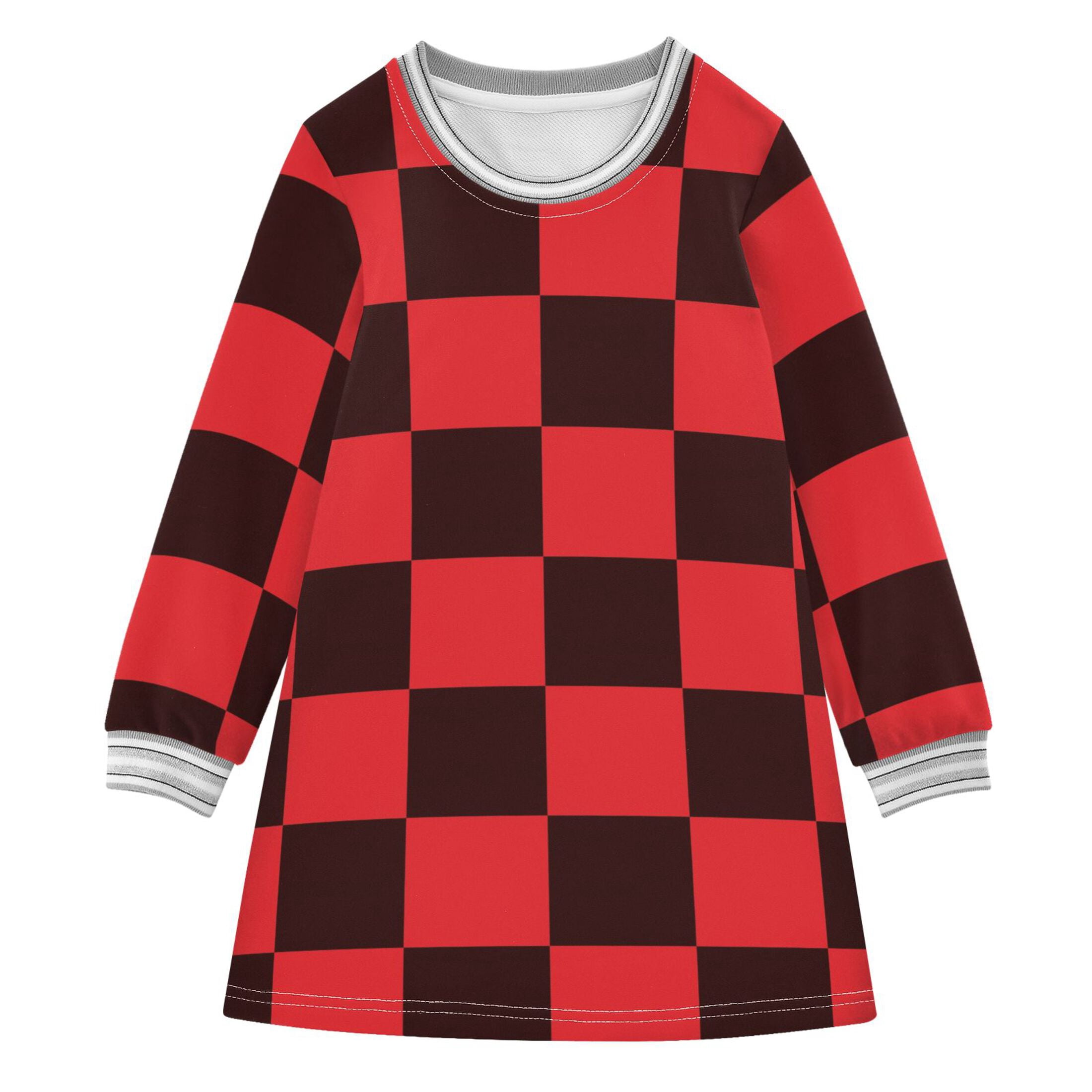 Black Red Checked Pattern Girls'long-sleeved dress Thickened A-dress ...