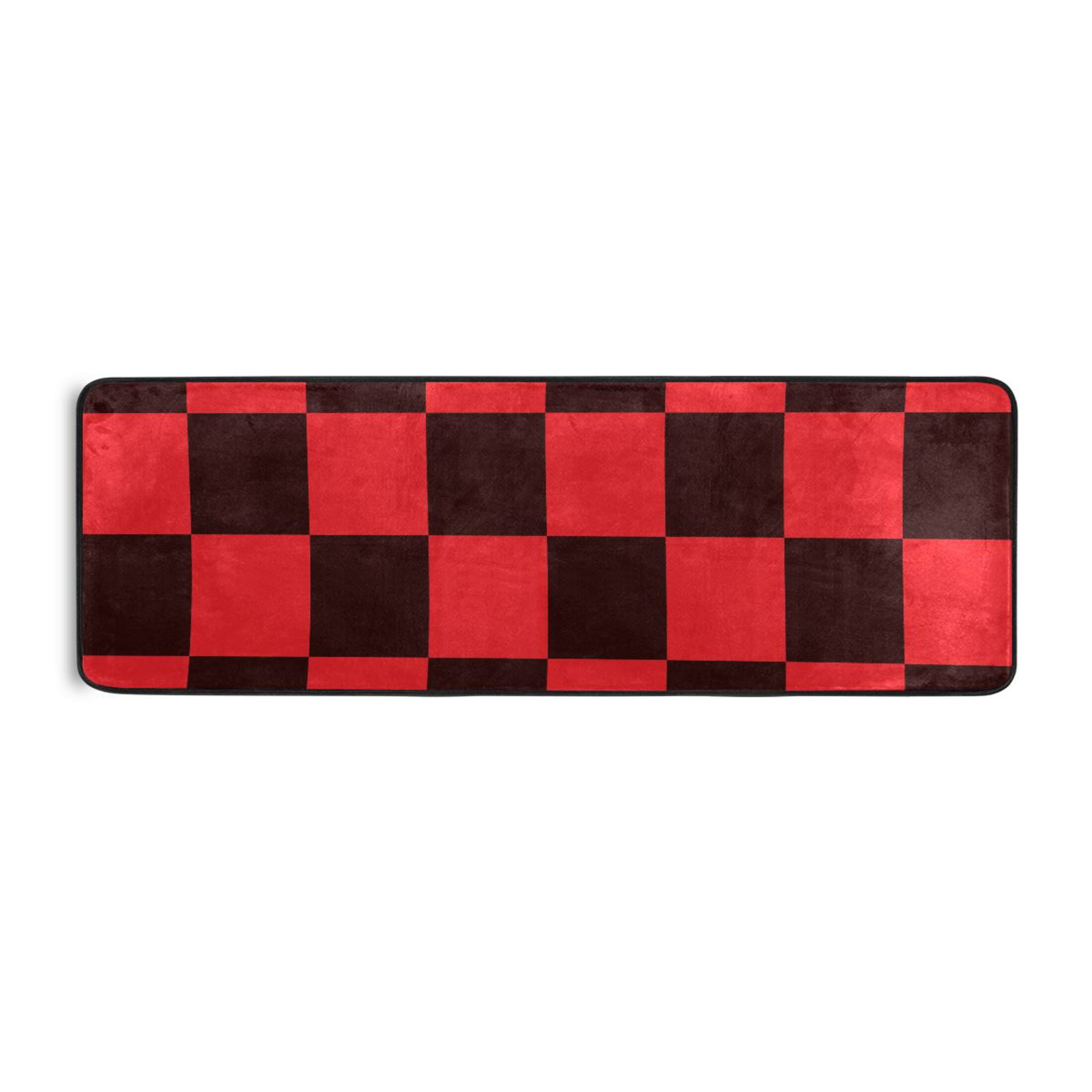 Black Red Checked Pattern Runner Rug 24x72 Inch Cushioned Non Slip Soft ...