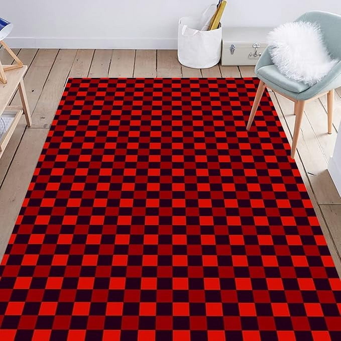 Black Red Checkered Area Rug Soft Thick Washable Buffalo Plaid Rug For ...