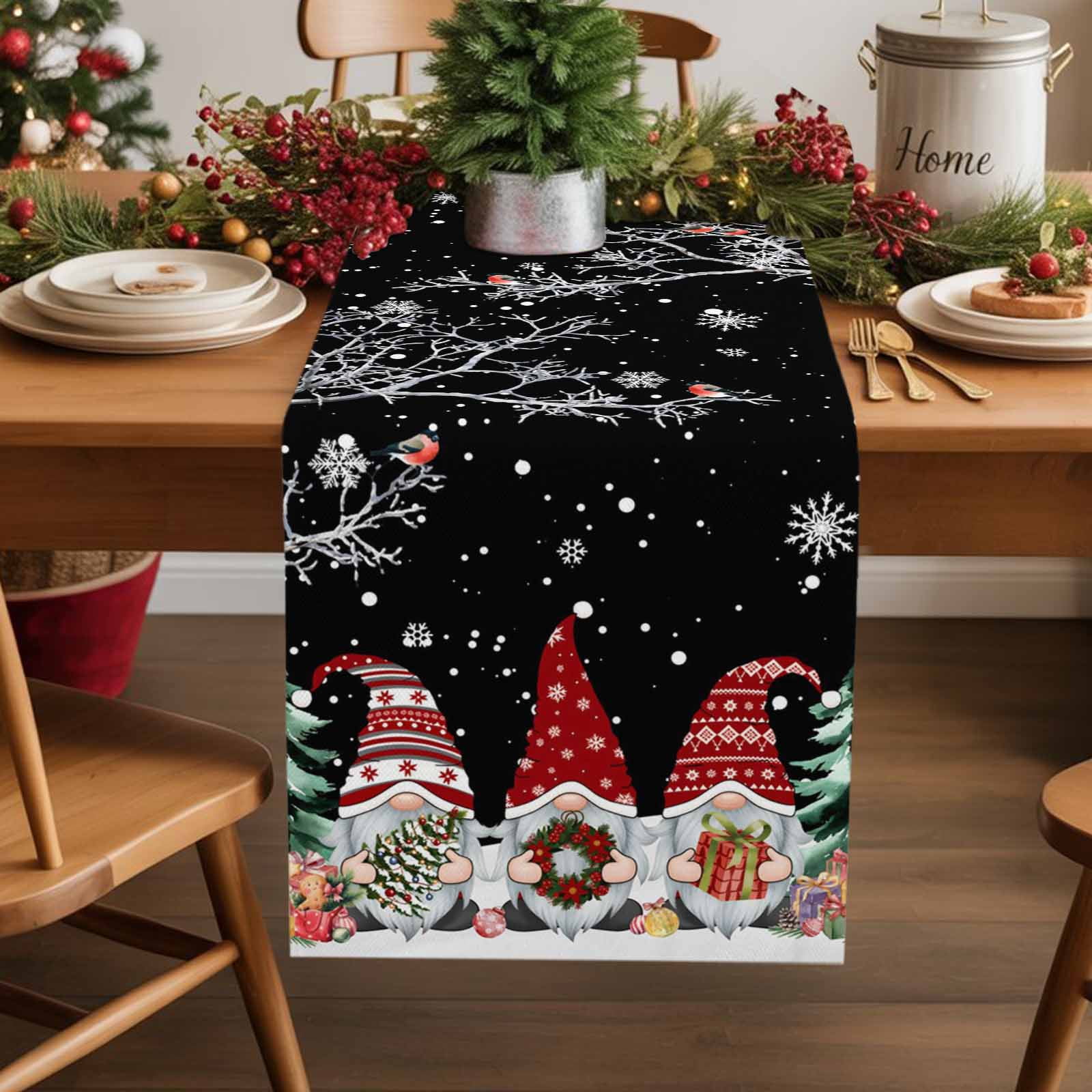 Black Red Christmas Cotton Linen Table Runner 16 x 72 inch Gnomes Xmas ...