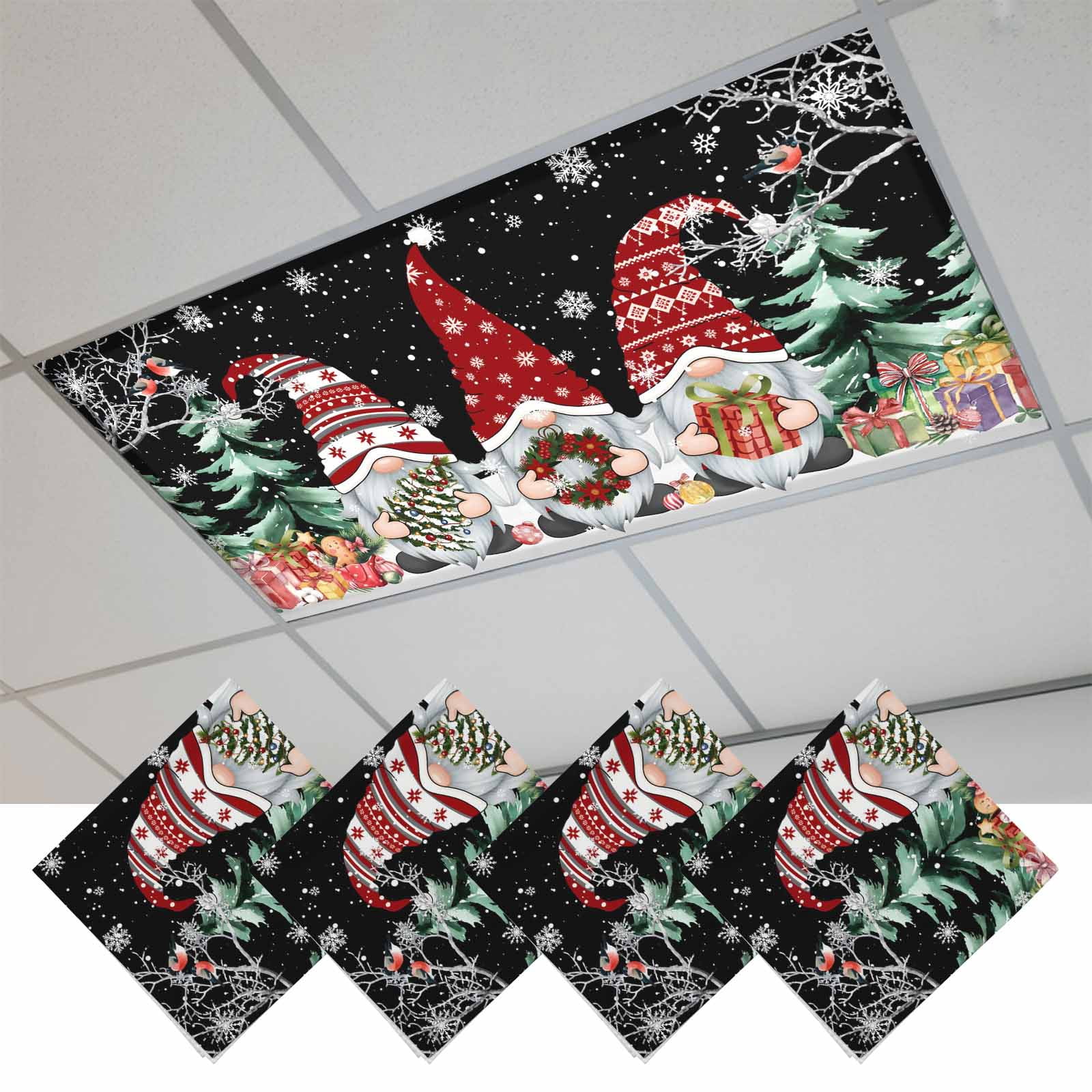 Black Red Christmas Fluorescent Light Covers, Gnomes Xmas Tree ...
