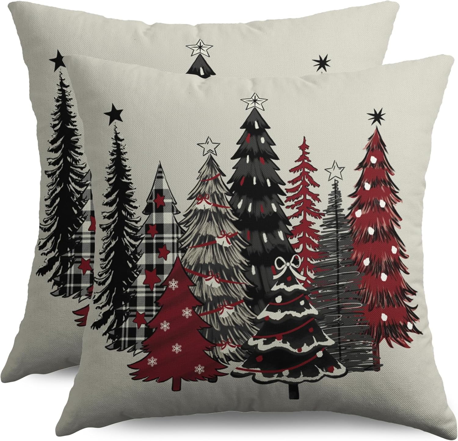 Black Red Christmas Pillow Covers 16x16 Inch Set of 2 Holiday Xmas ...
