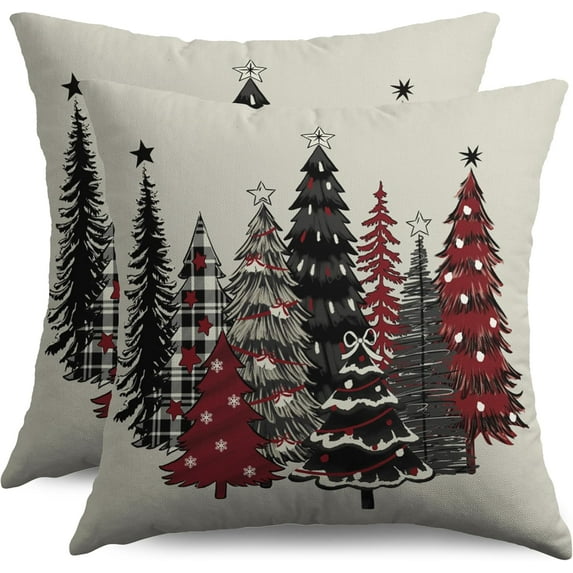 Black Red Christmas Pillow Covers 16x16 Inch Set of 2 Holiday Xmas ...