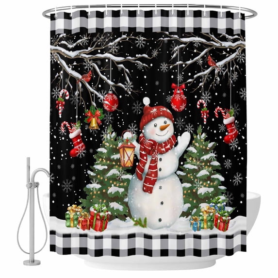 Black Red Christmas Shower Curtain Set - Standard 72" x 72" Washable ...
