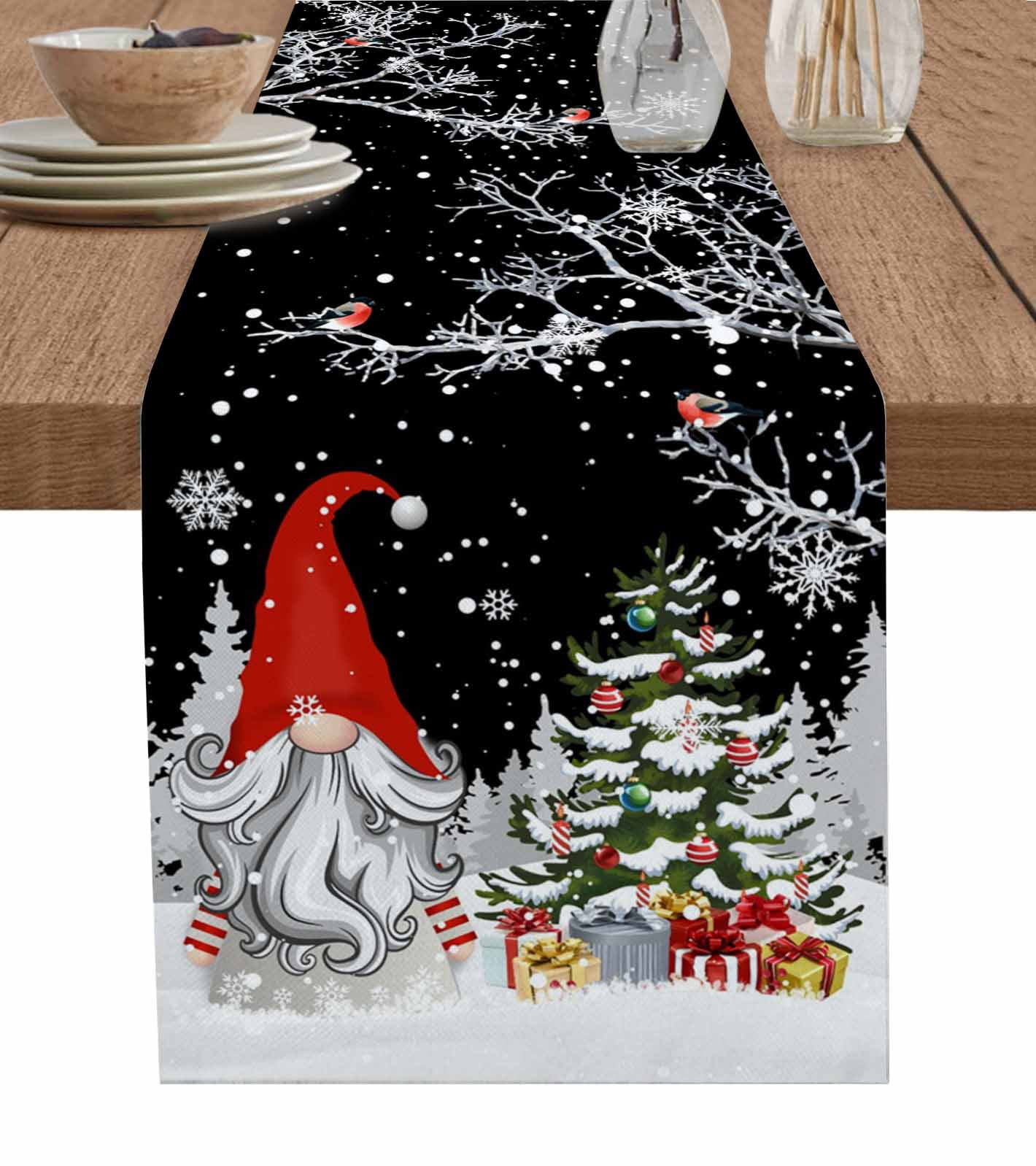 Black Red Christmas Table Runner 72 Inches, Gnomes Xmas Tree Snowflake ...