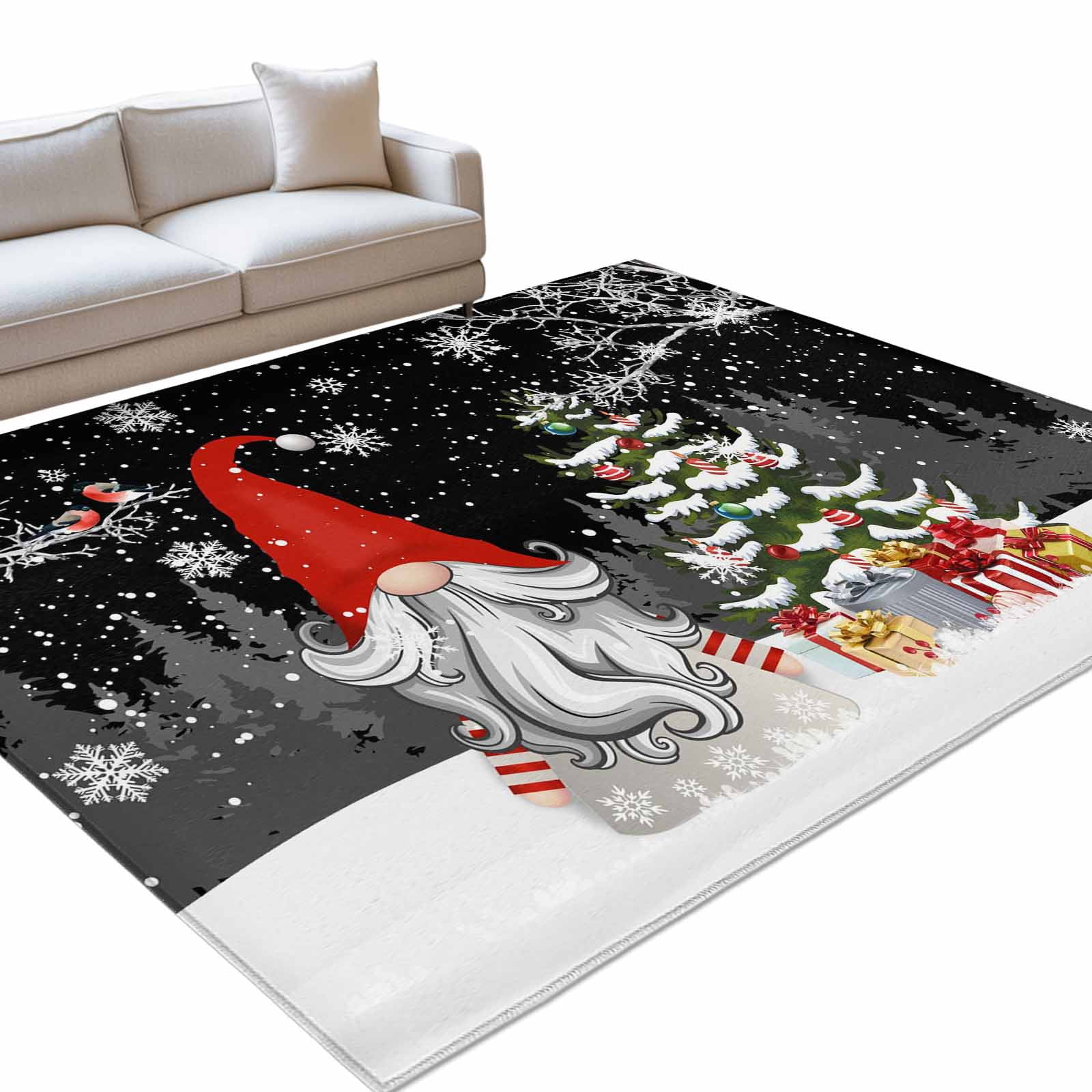 Black Red Christmas Washable Rug 4x6 Area Rug for Living Room Bedroom ...