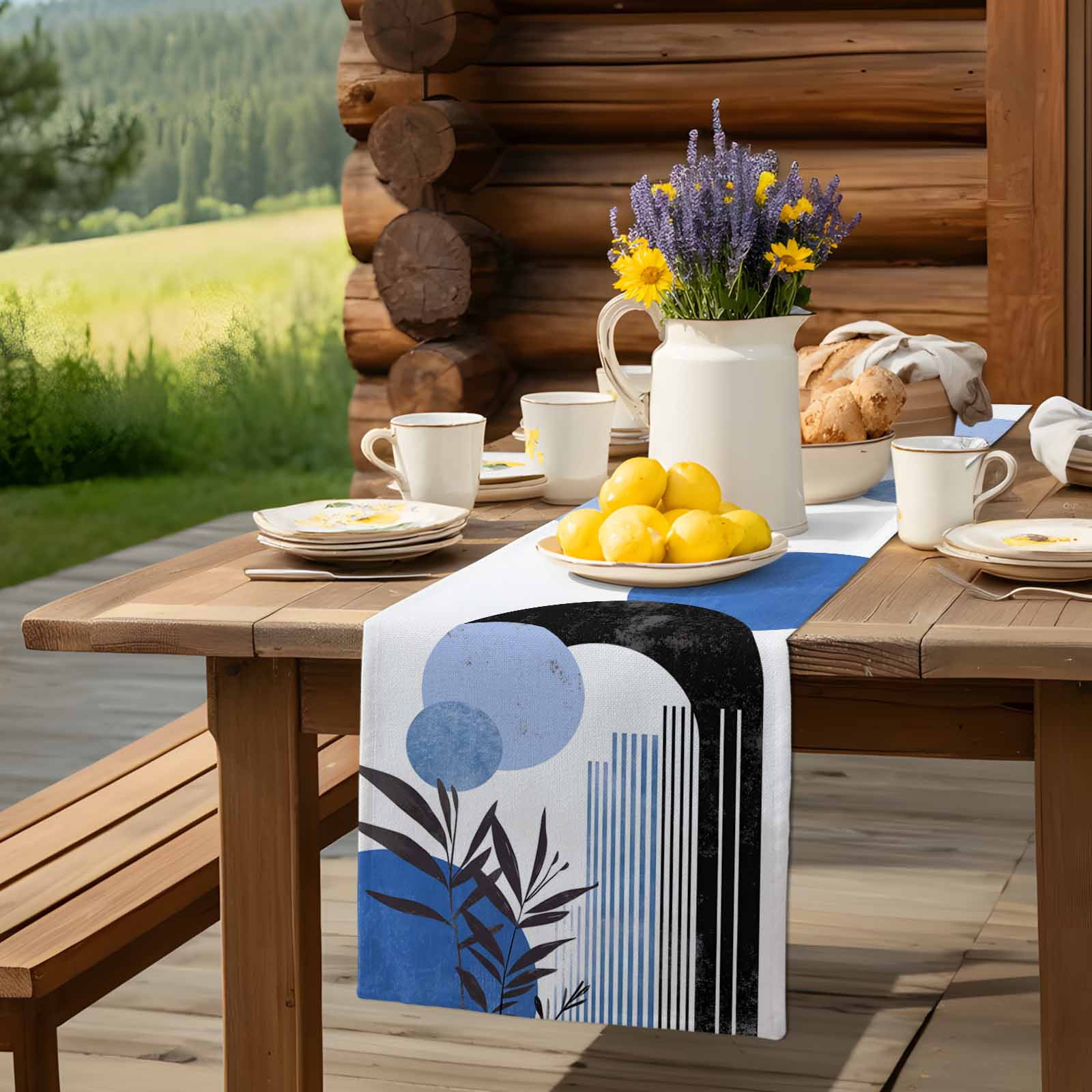 Black Red Color Block Table Runner 13x70in Non-Slip Cotton Linen Table ...