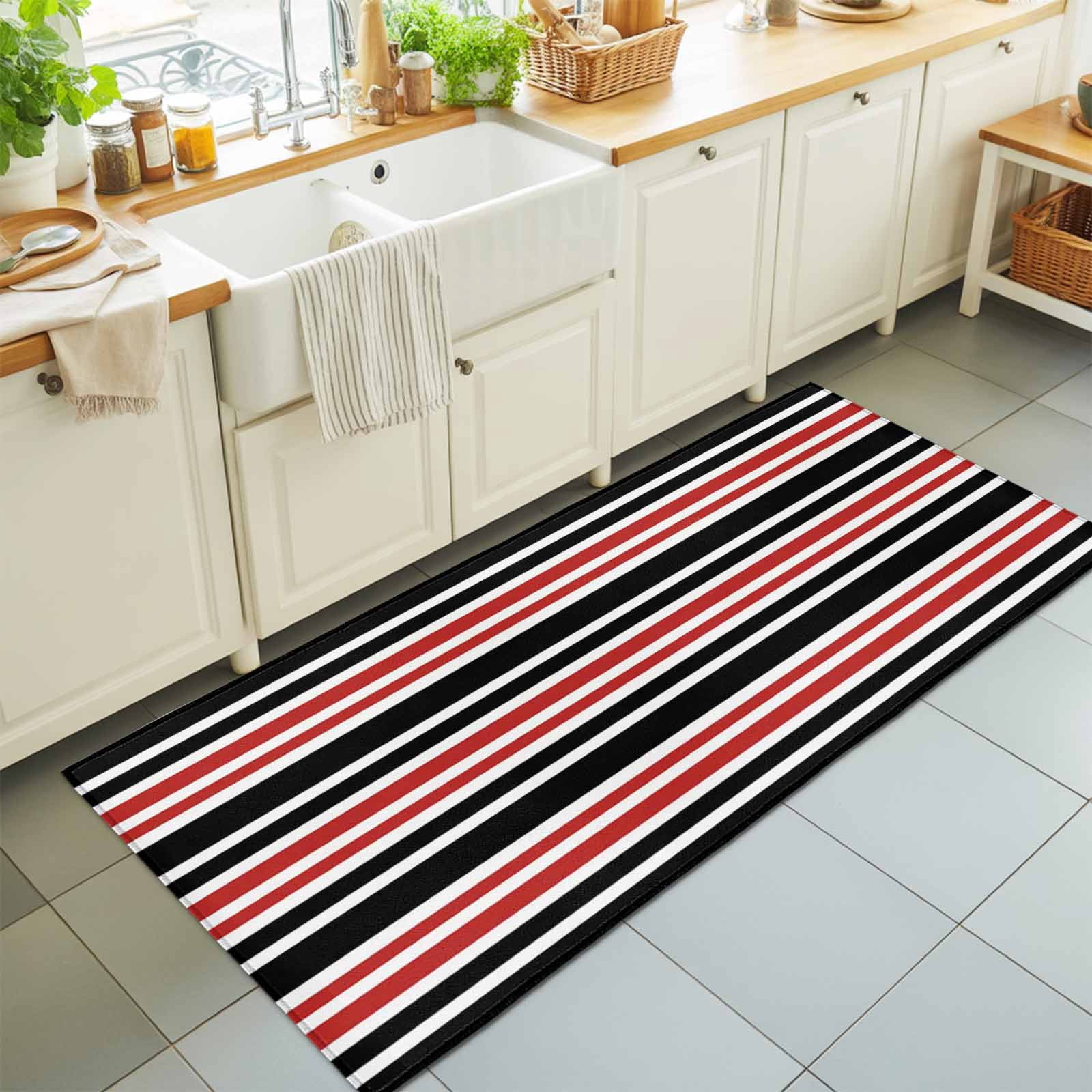 Black Red Contrast Monochromatic Tones Rectangle Rug 2'x6' Geometric ...