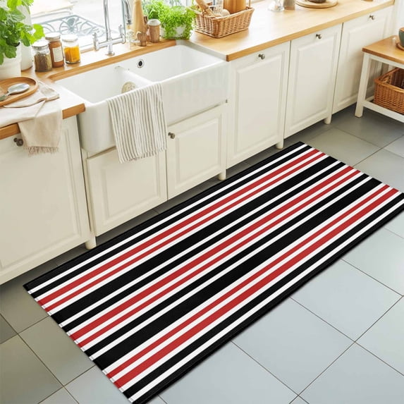 Black Red Contrast Monochromatic Tones Rectangle Rug 2'x6' Geometric ...