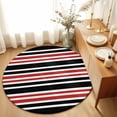 Black Red Contrast Monochromatic Tones Round Rug 3ft Geometric Line ...