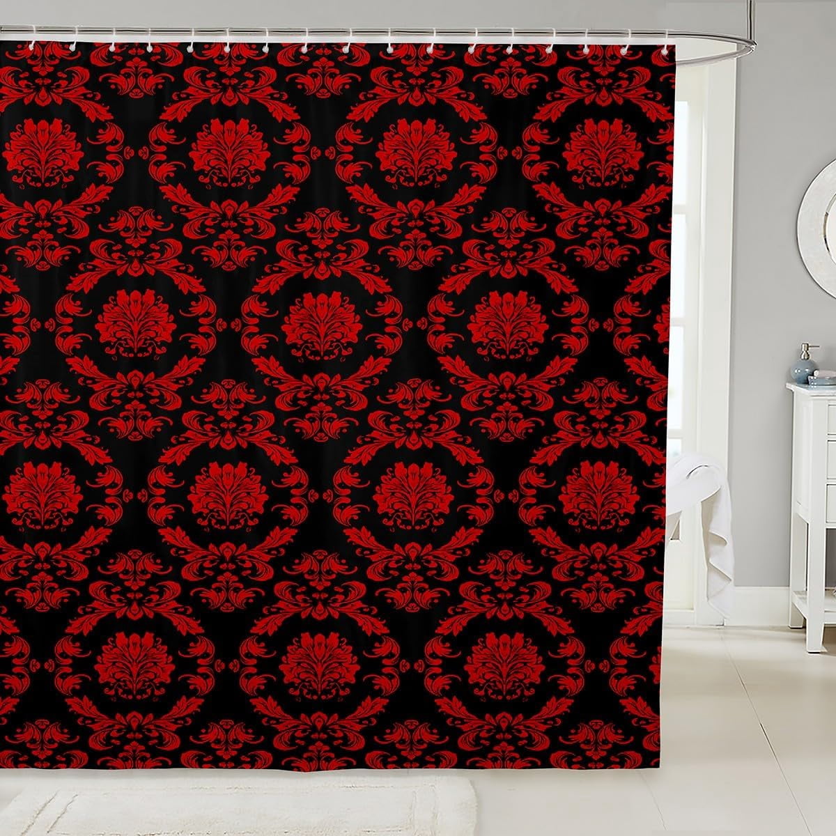 Black and Red Damask Fabric Shower Curtain | Victorian Decor Gothic ...