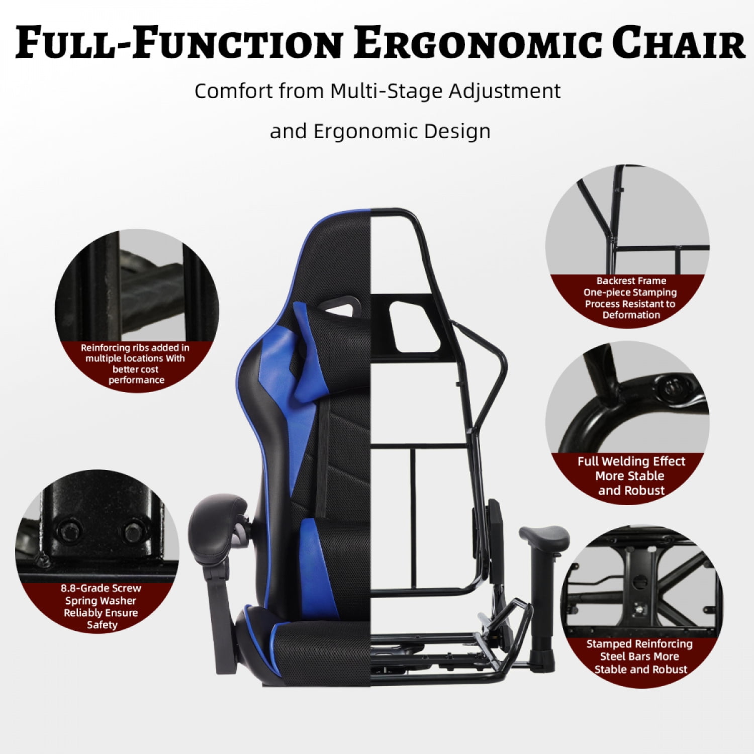 Black Red E sports Gaming Chair With Massage Bonded Leather Moulded ...
