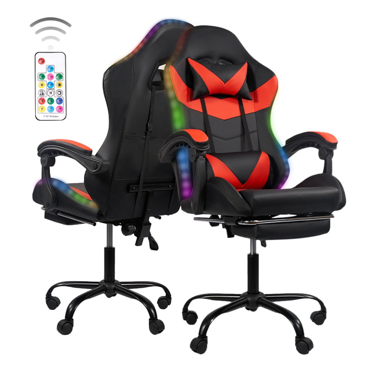 Black-Red Ergonomic Gaming Chair - PU Seat RGB Lighting & Synced ...