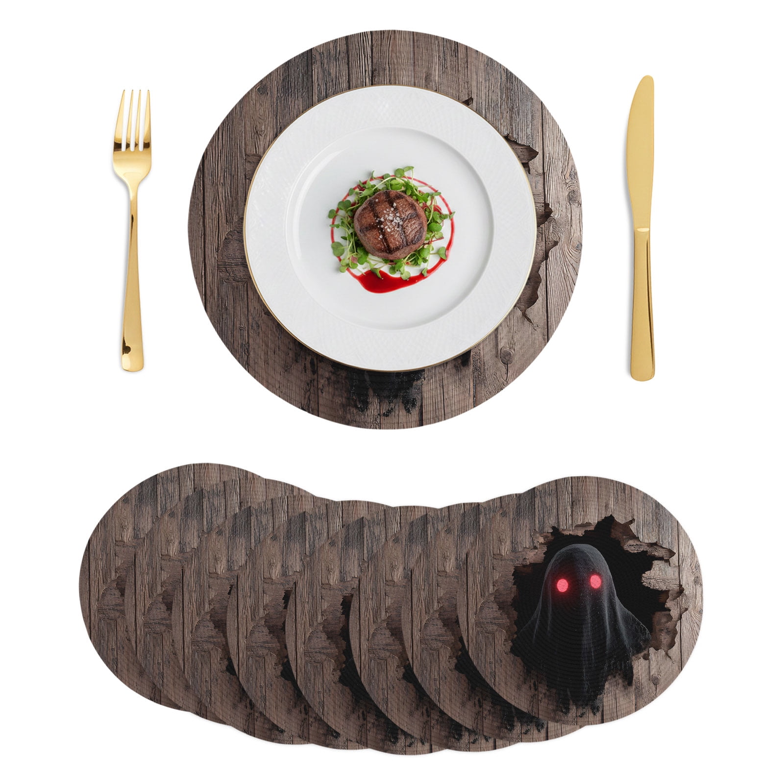 Black Red Eyes 3d Wall Round Placemats Set of 8 Modern Farmhouse Wooden ...