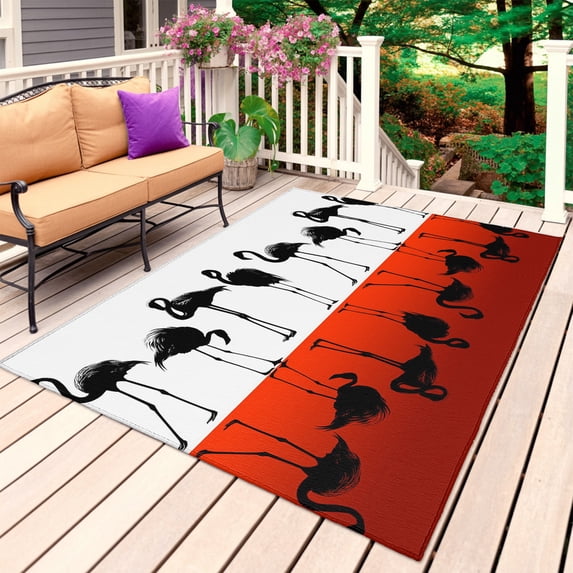 Black Red Flamingos Outdoor Rug for Patio/Deck/Porch, Non-Slip Large ...