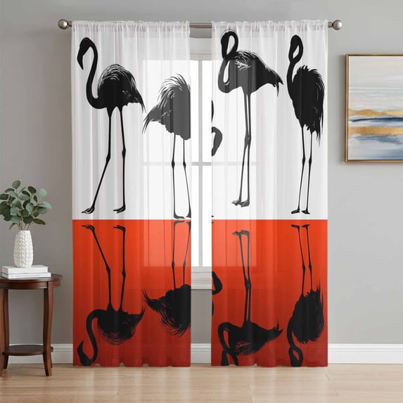 Black Red Flamingos Sheer Curtains for Living Room Bedroom Modern Art ...