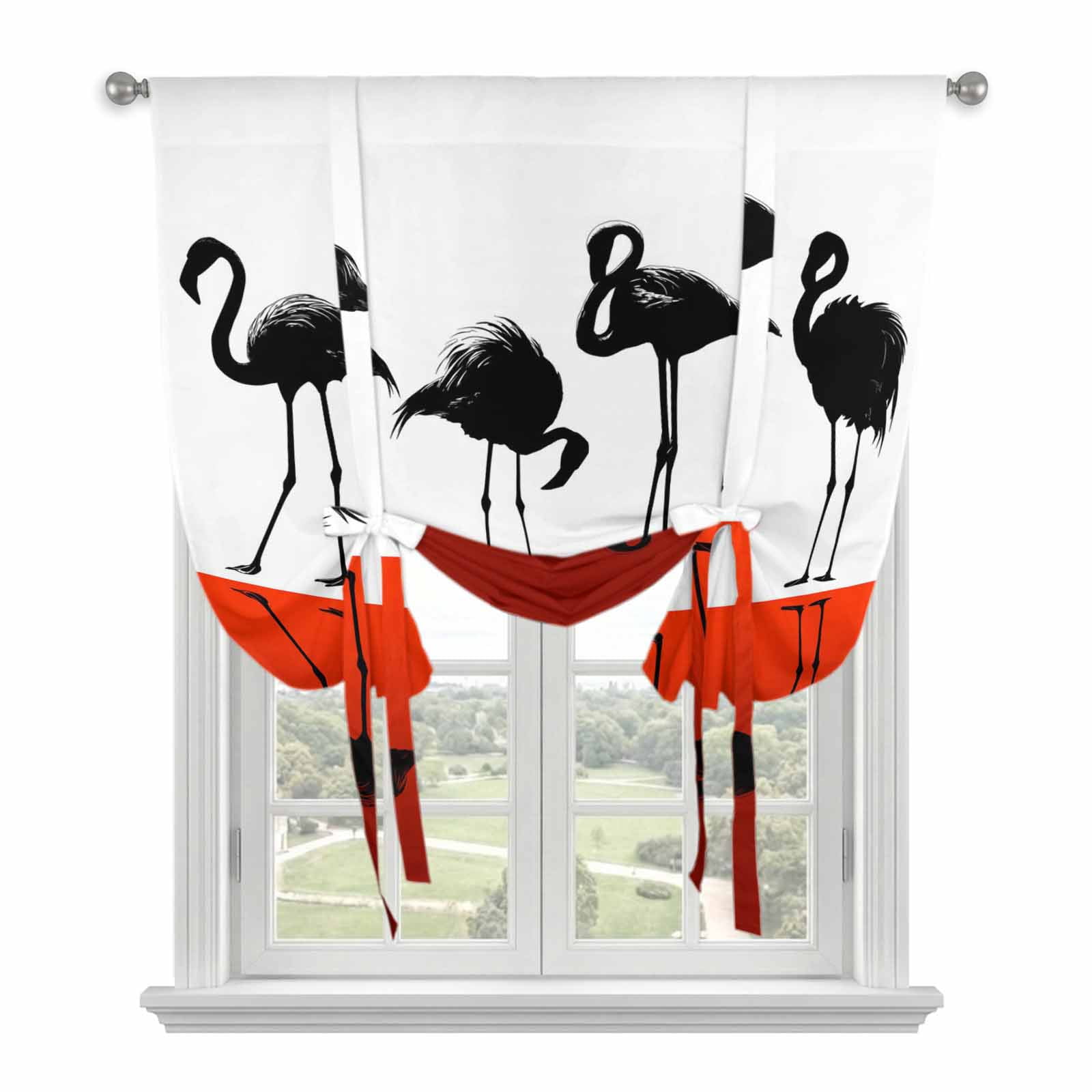 Black Red Flamingos Tie Up Curtains for Window, Thermal Insulated ...