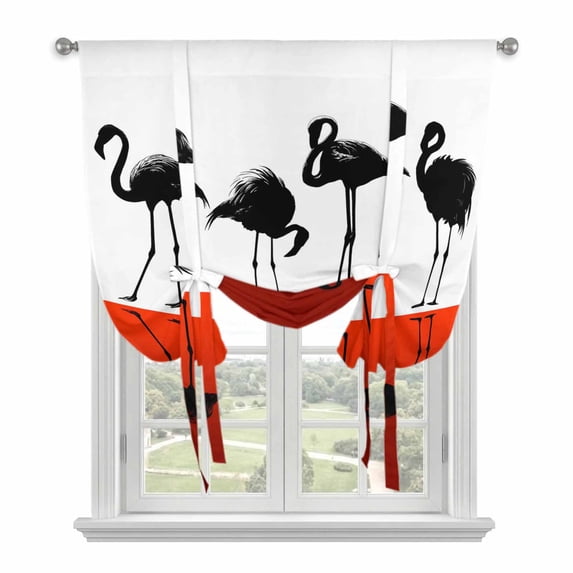 Black Red Flamingos Tie Up Curtains for Window, Thermal Insulated ...