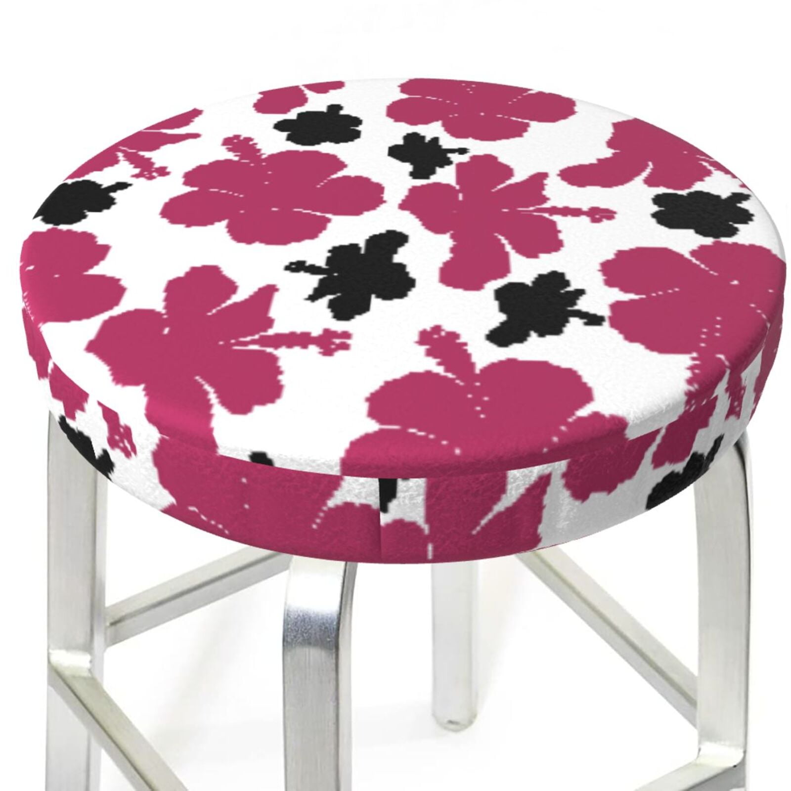 Black Red Flower Bar Stool Covers - Stretch Round Seat Covers with ...