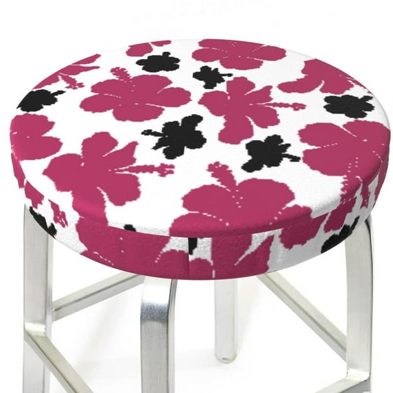 Black Red Flower Bar Stool Covers - Stretch Round Seat Covers with ...
