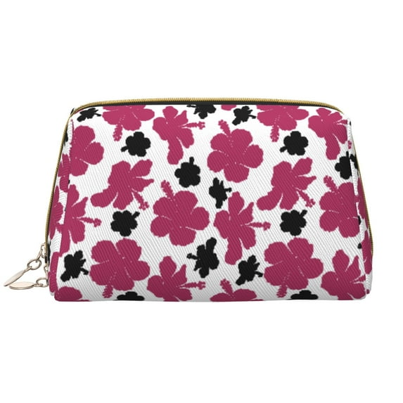 Black Red Flower Makeup Bag, Leather Waterproof Travel Toiletry Bag ...