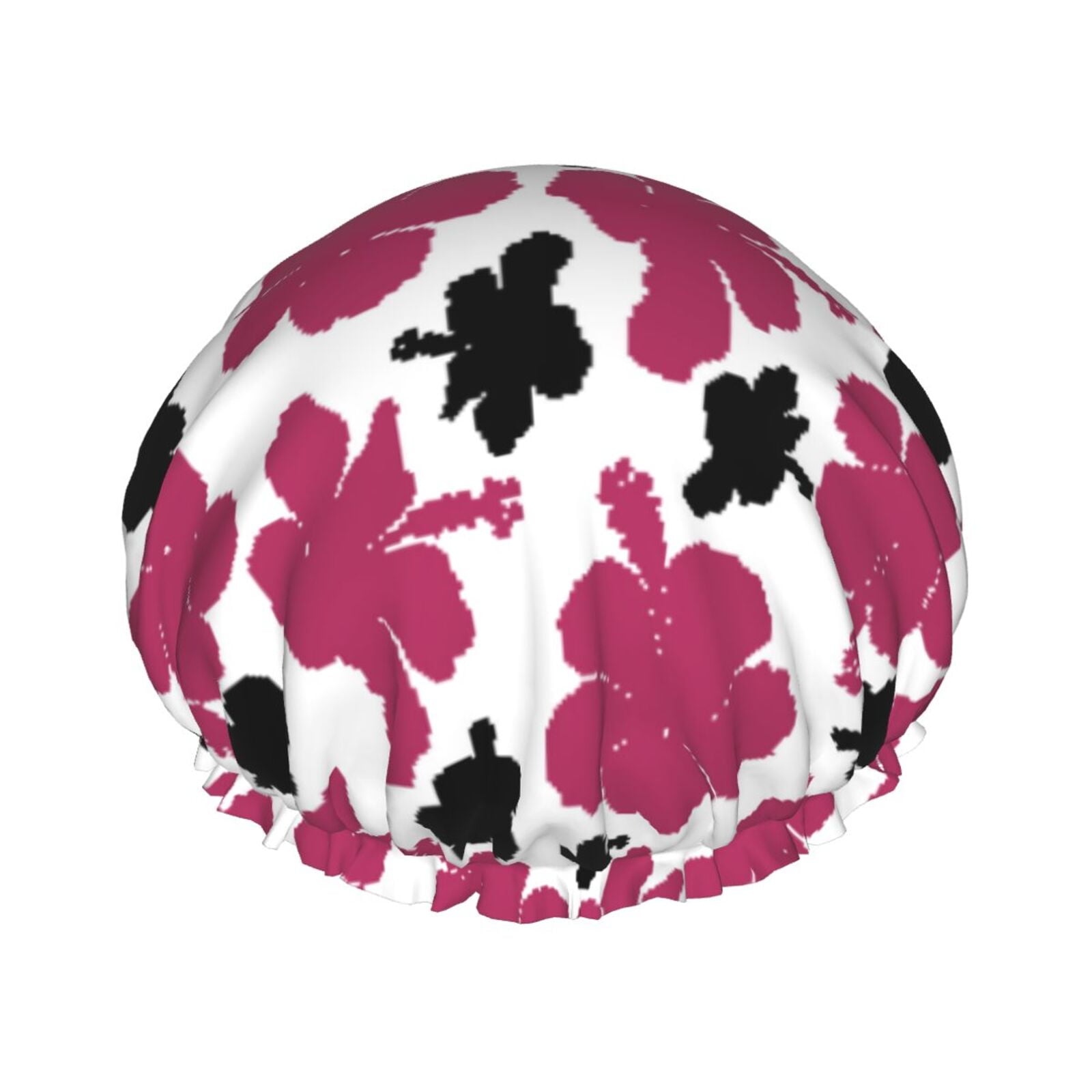 Black Red Flower Shower Cap for Women, Double Waterproof Layers Shower ...